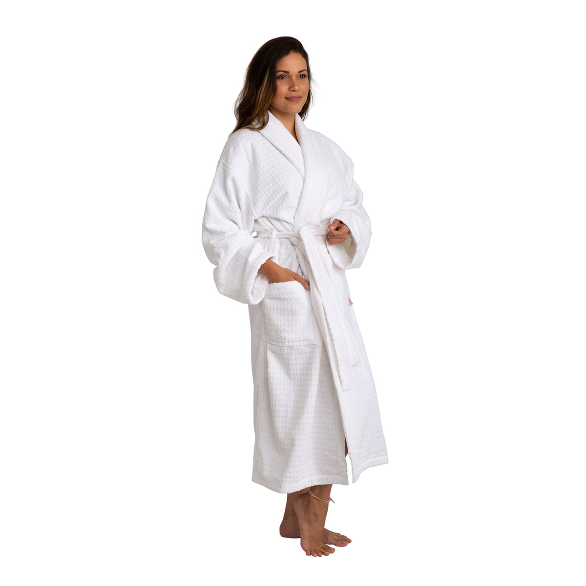 Shop Jacquard Terry Velour Bathrobe - White In Australia | Trends Alley
