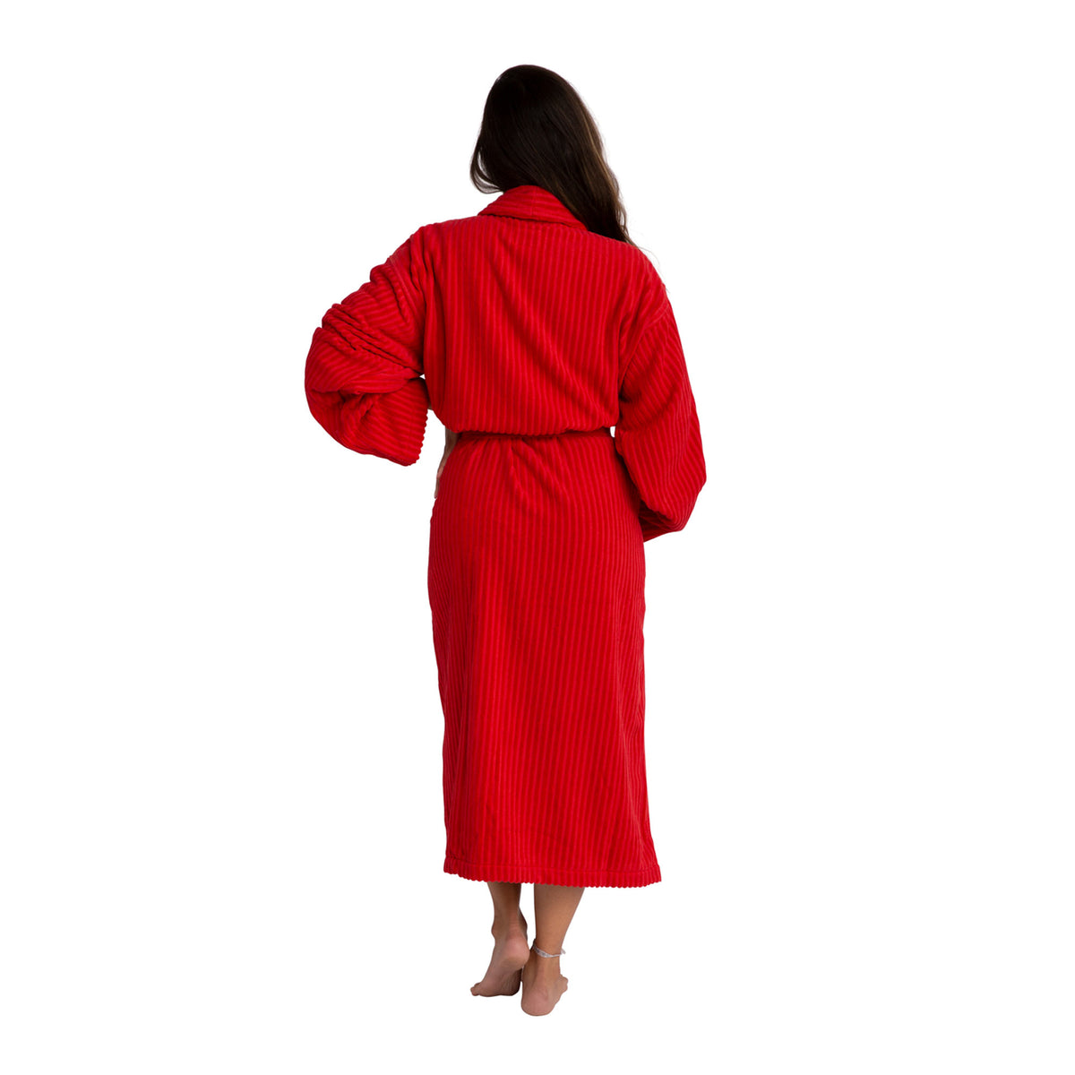 Shop Ribbed Terry Velour Bathrobe - Red In Australia | Trends Alley